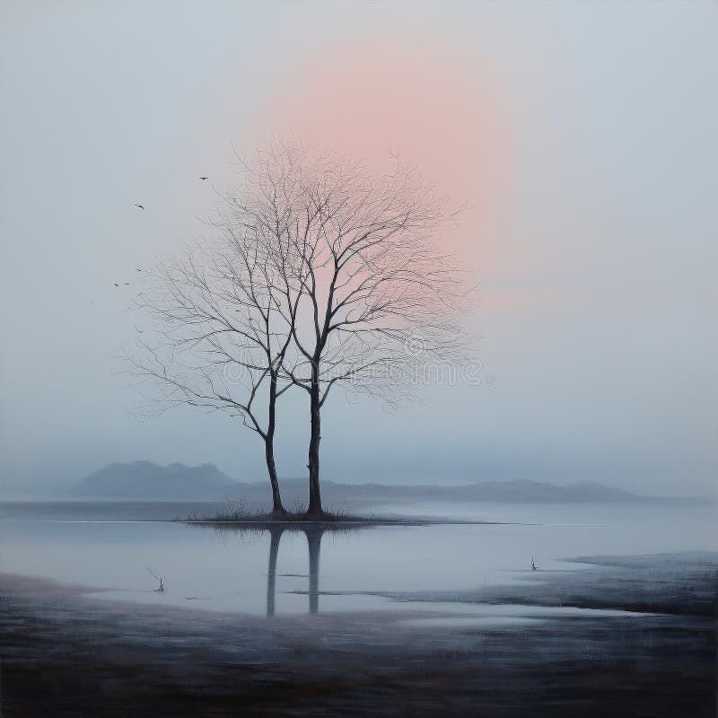 Generative Ai Illustration. Misty Tree Landscape Stock Photo - Image of ...