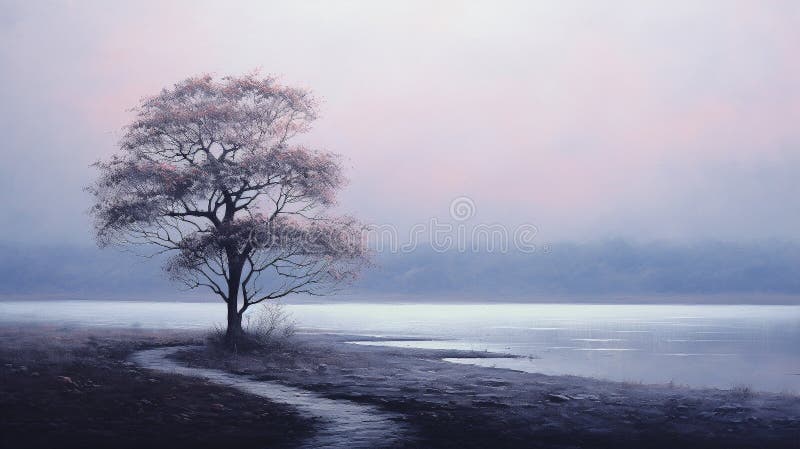 Generative Ai Illustration. Misty Tree Landscape Stock Illustration ...