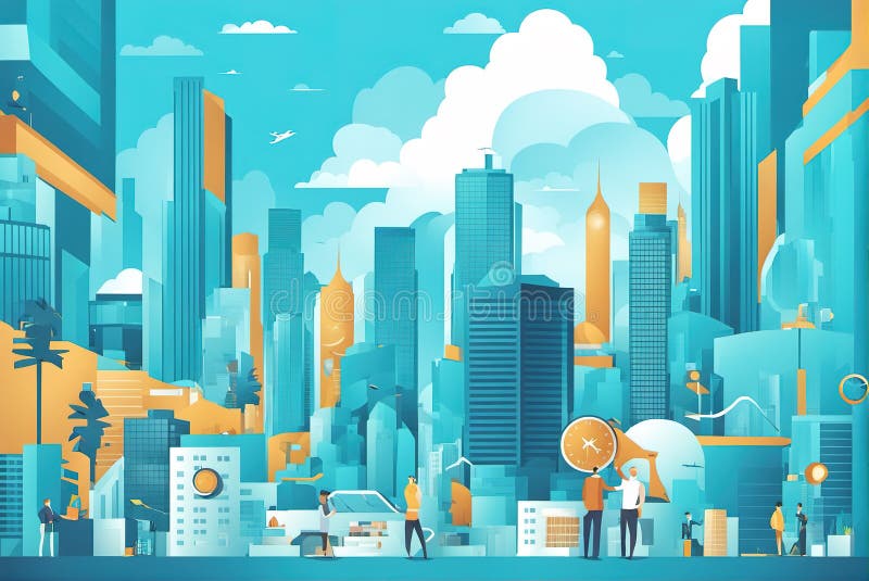Generative AI, Illustration of Modern Business City and Economic ...