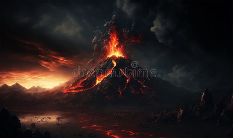 Generative AI Illustration of Mount Doom Volcano in Mordor Stock ...