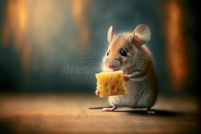 Generative AI Illustration of Mouse Eating Cheese Stock Illustration ...