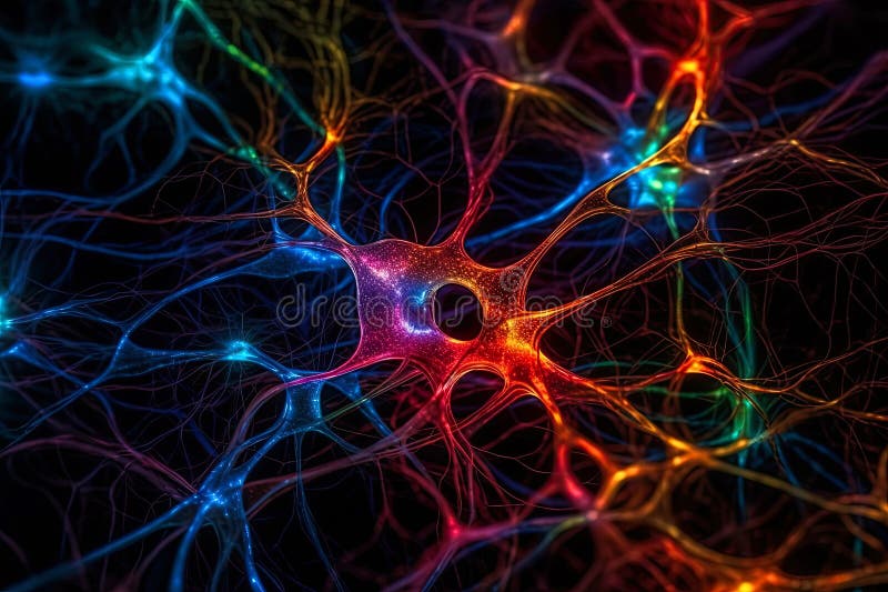 Generative AI Illustration of Neural Cells with a Light Pulse on a Dark ...