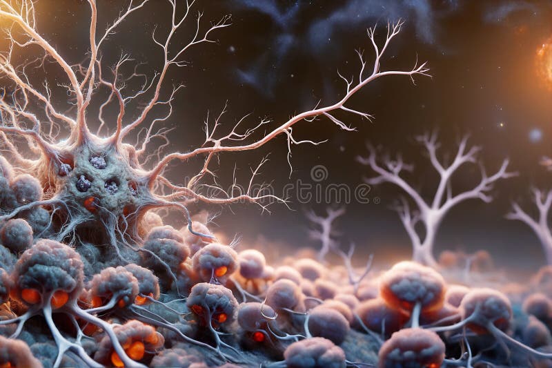Generative AI Illustration of Neurons Affected by Dementia, Showing ...
