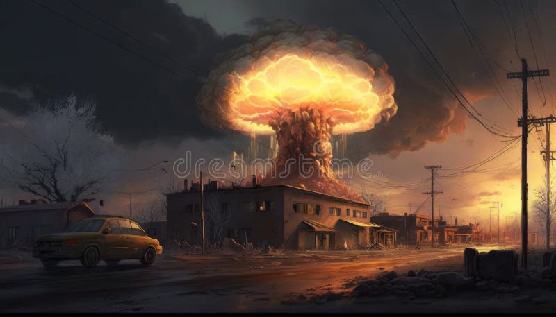 Generative AI Illustration of a Nuclear Explosion in the Middle of the ...