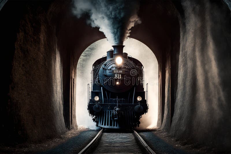Generative AI Illustration of Old Steam Train in Tunnel Stock Photo ...