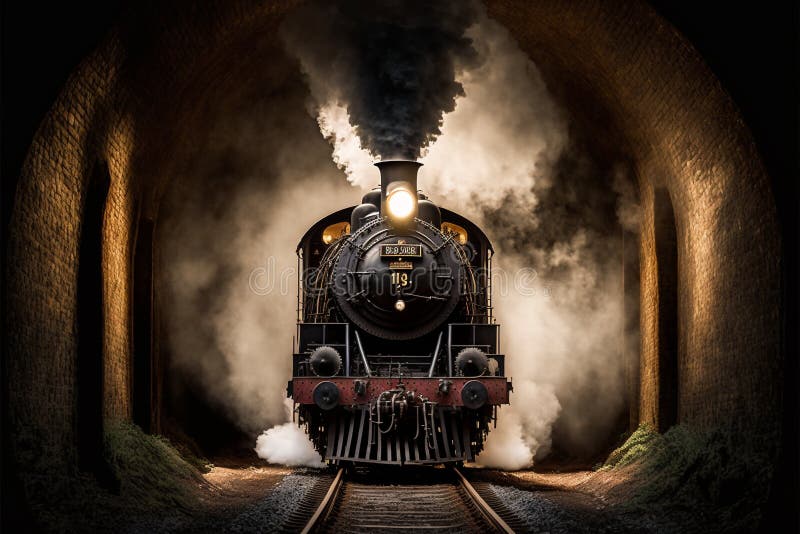 Generative AI Illustration of Old Steam Train in Tunnel Stock ...