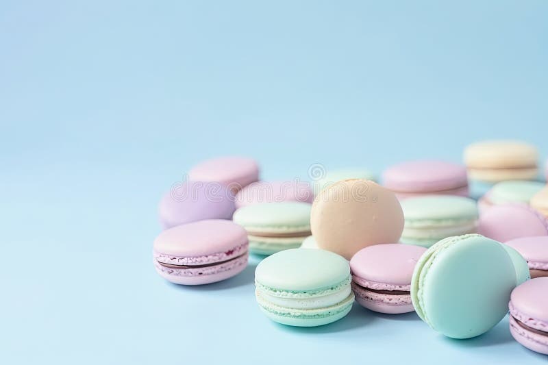 Pastel Colored Macaroons on Light Blue Background, Ai Generated Stock ...