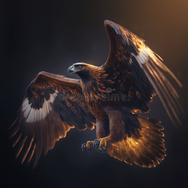 Generative AI Illustration of Powerful Golden Eagle in Flight with Wide ...