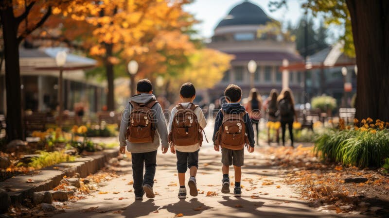 Generative Ai Illustration of a Rear View on Childs Walking on Path To ...