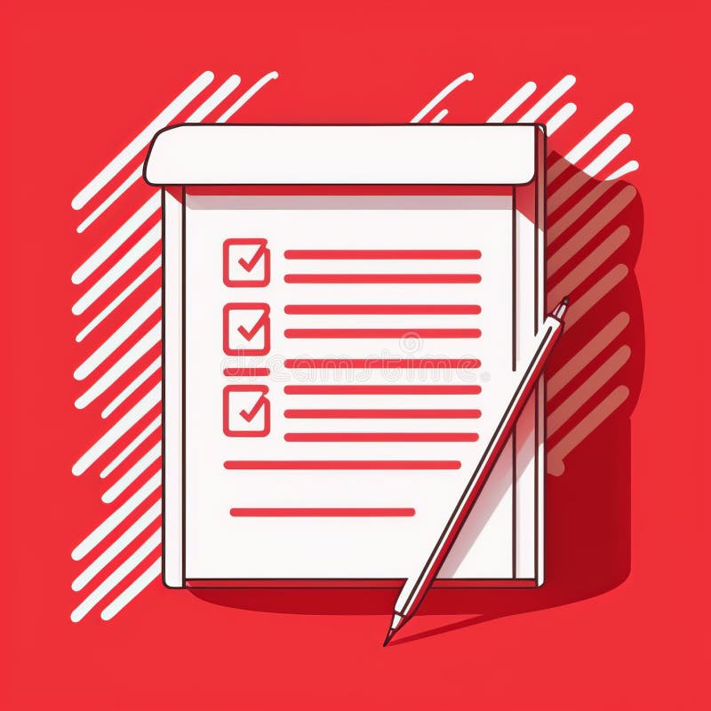 Generative AI Illustration of Red Checklist on a Black and White Paper ...