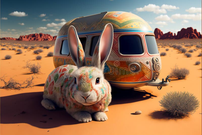 Generative AI Illustration Representing Caravan in Desert with Rabbit ...