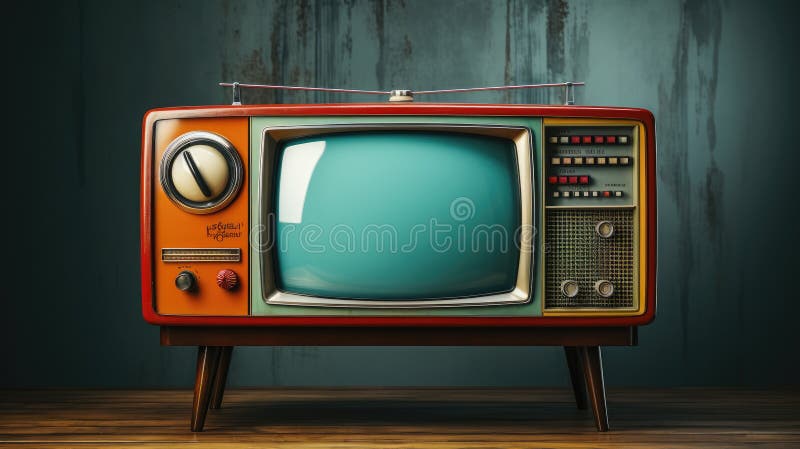 Generative Ai Illustration of Retro Old Television Against Grungy Wall ...