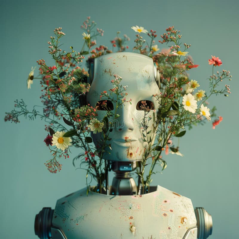 Generative Ai Illustration Robot Colorful Flowers Stock Photos - Free ...