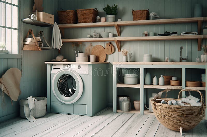 Generative Ai Illustration of Scandinavian Interior of a Real Laundry ...