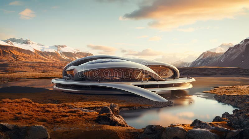 Generative Ai Illustration of Sci-fi Futuristic Exterior Designed with ... Generative Ai Illustration of Sci-fi Futuristic Exterior Designed with ...