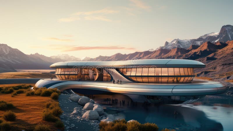 Generative Ai Illustration of Sci-fi Futuristic Exterior Designed with ... Generative Ai Illustration of Sci-fi Futuristic Exterior Designed with ...
