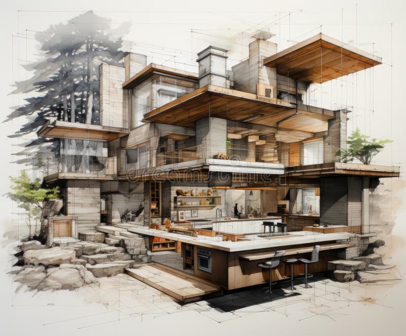 Generative Ai Illustration of Section Drawing of a House Stock ...