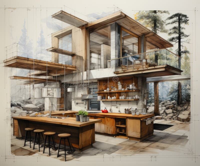 Generative Ai Illustration of Section Drawing of a House Stock ...