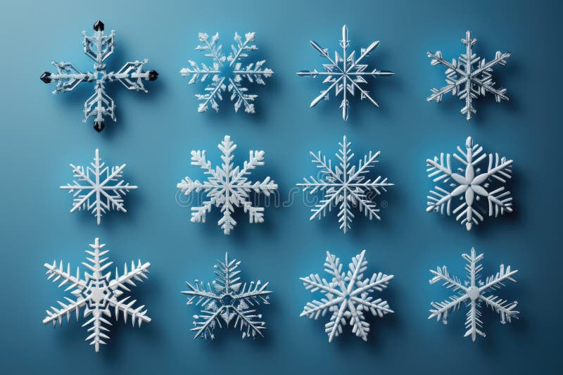 Generative Ai Illustration of Set of Different Snowflakes Stock ...
