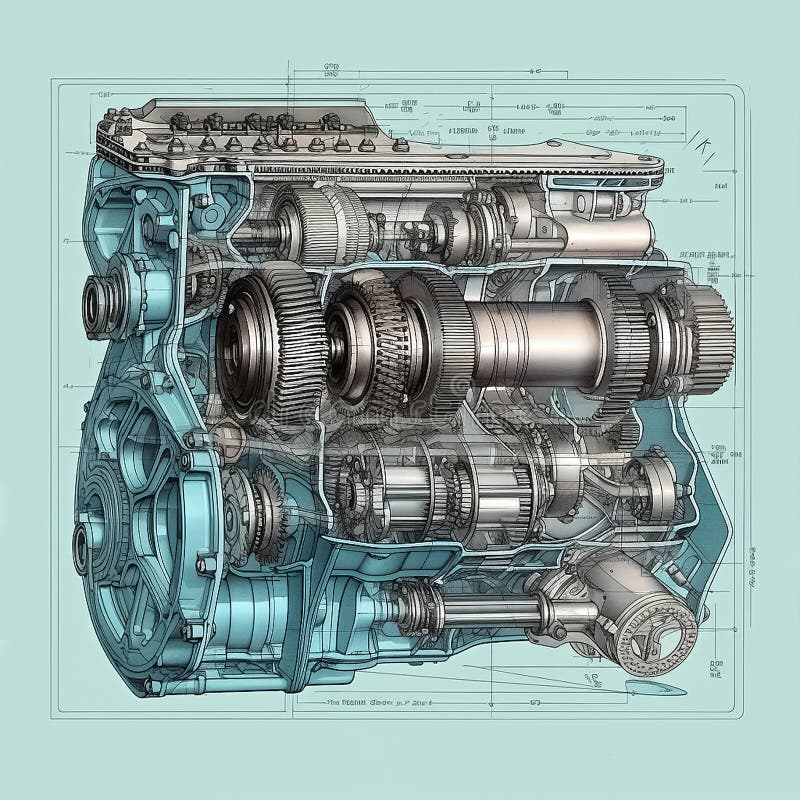 Generative Ai Illustration Sketch of a Modern Car Engine and Gear Box ...