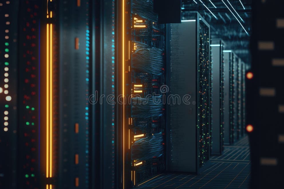Generative AI Illustration of Supercomputer with Servers Stock ...
