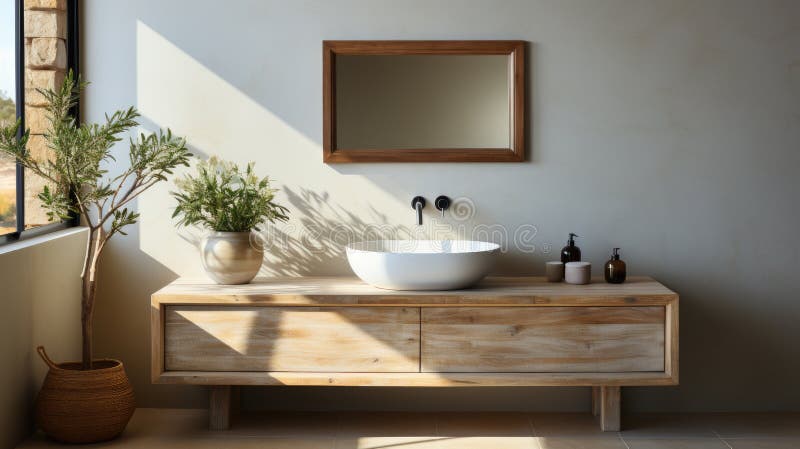 Generative Ai Illustration of White Sink Standing on a Wooden Vanity ...