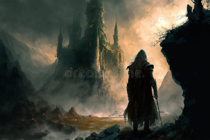 Generative AI Illustration of Witcher Standing in Fantasy Landscape and ...