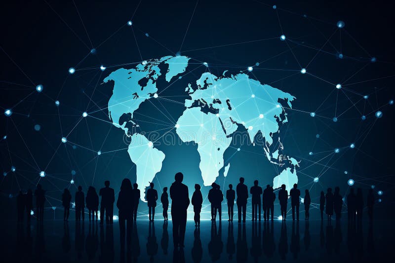 Generative AI Illustration of a World Map with Globe Connecting People ...