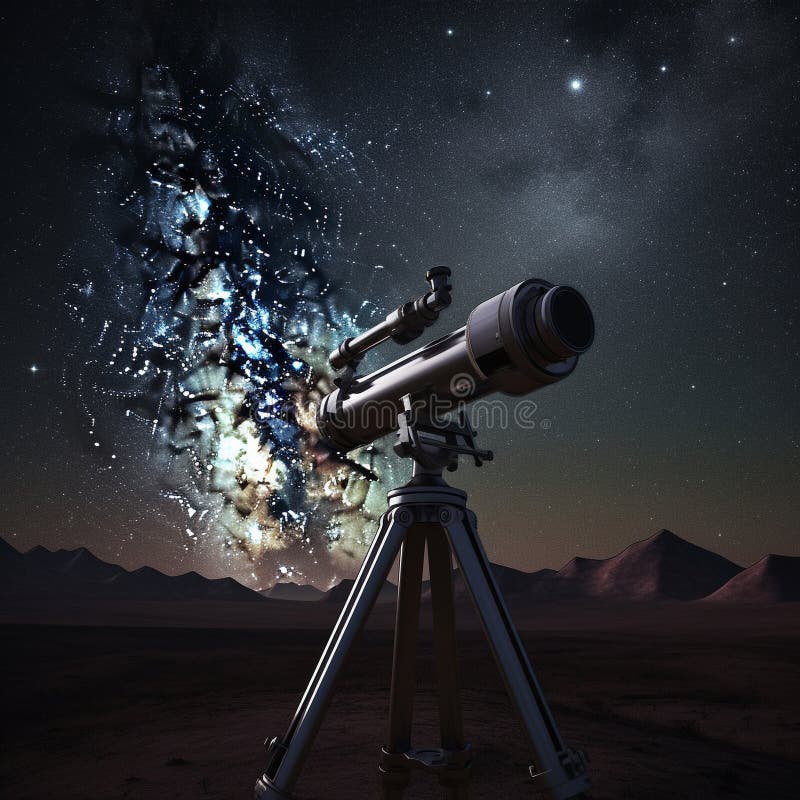 Generative AI Illustrations, Astronomical Telescope for Observing Stars, Planets, Moon ...