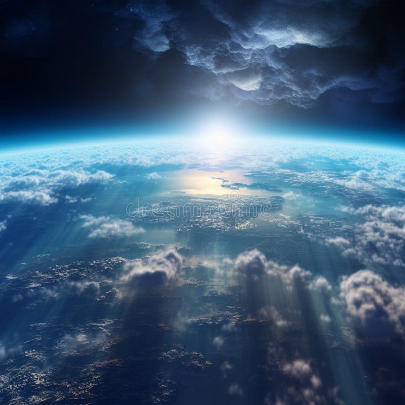 Generative AI Illustrations, Blue Earth in the Space. View of Planet ...