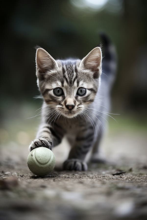 Generative AI Illustrations, Cute Kitten Playing with a Boll Stock ...