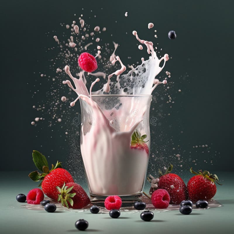 Generative AI Illustrations, Fresh Raspberry Smoothie Splash, Close Up ...