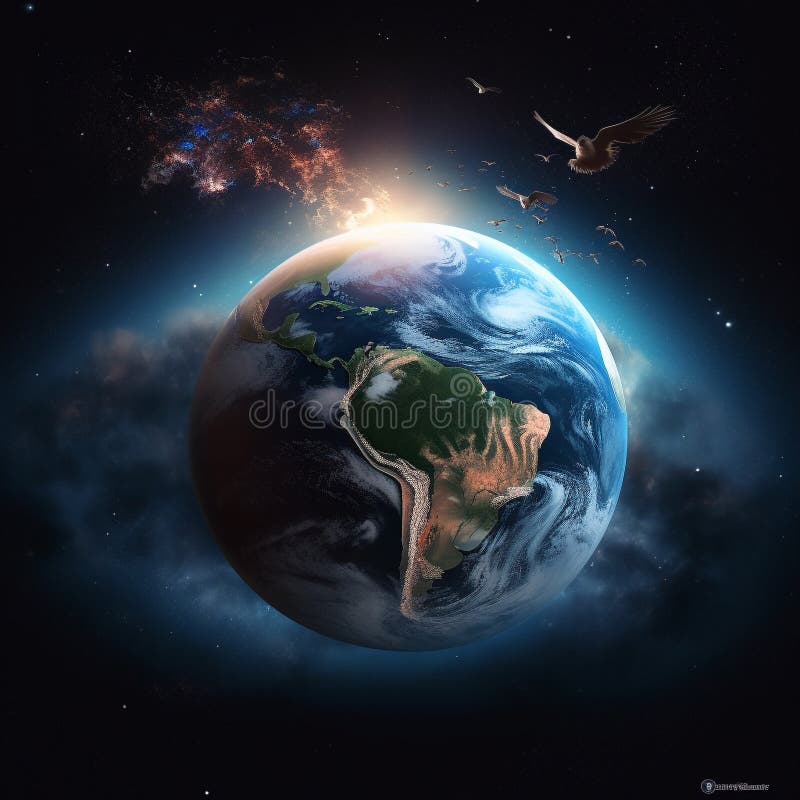 Generative AI Illustrations, Sphere of Nightly Earth Planet in Outer ...