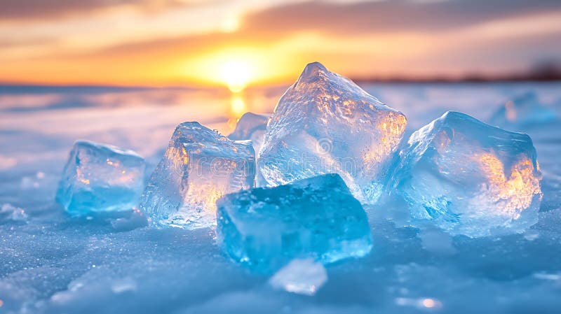 Generative AI Image of Abstract Ice Cube with Sunset Light Background ...