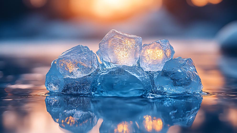 Generative AI Image of Abstract Ice Cube with Sunset Light Background ...