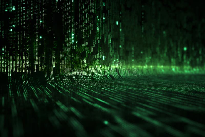 Generative AI Image of Abstract Technology Background with Green Binary Code Data Stock ...