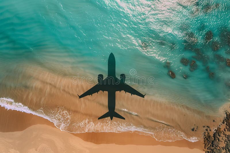 Generative AI Image of Airplane Shadow Flying Over a Sandy Beach ...