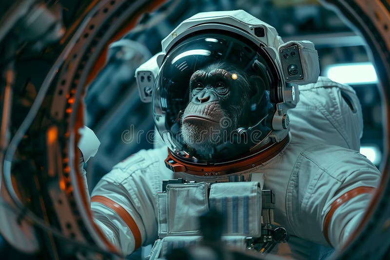 Generative AI Image of Ape Monkey Wearing Astronaut Suit Inside the ...