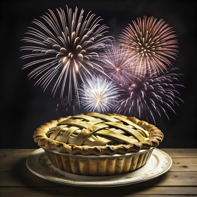 Generative AI Image of Apple Pie and Fireworks Stock Illustration ...