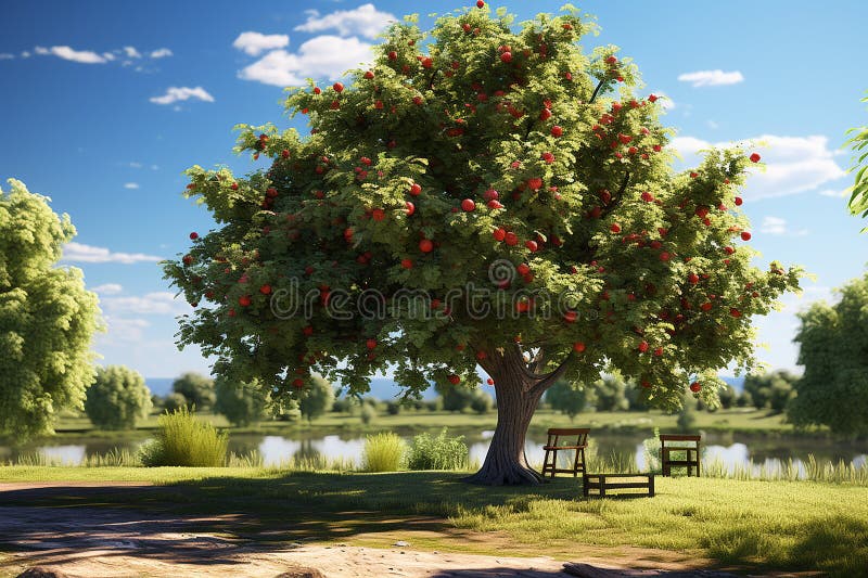 Generative AI Image of Apple Tree in the Park with Nature Landscape in ...