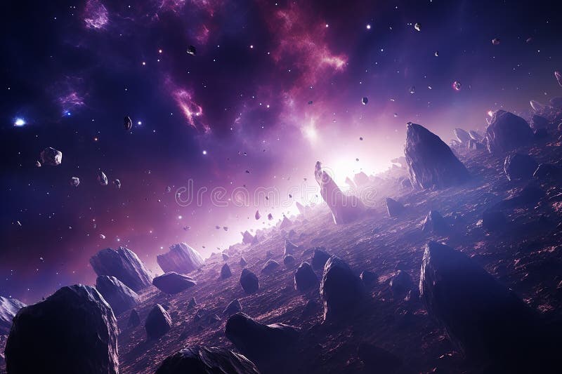 Generative AI Image of Asteroid Rocks in Outer Space with Galaxy in the ...
