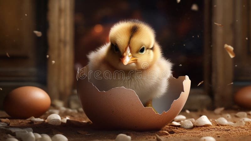 Baby Chick Emerging from Its Shell, Embracing the World with Curiosity ...
