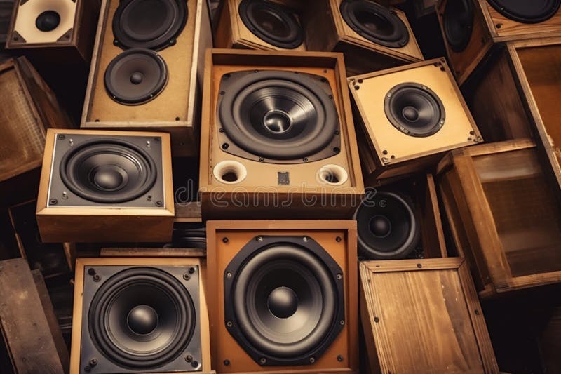 Generative AI Image Background of a Large Stack of Wooden Vintage Music ...