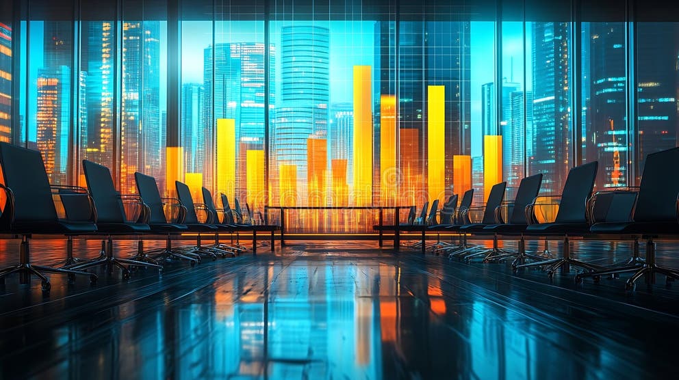 Generative AI Image of Bar Graph Representing Growth Over Empty Chairs ...