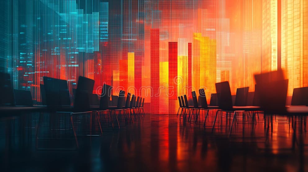 Generative AI Image of Bar Graph Representing Growth Over Empty Chairs ...