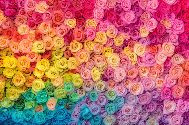 Generative AI Image of Beautiful Colorful Rainbow Rose Flowers Pattern ...