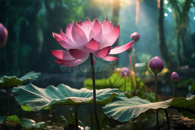 Generative AI Image of Beautiful Lotus Flower in Amazon Rainforest ...