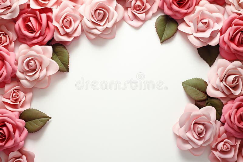 Generative AI Image of Beautiful Pink Roses Frame with Blank Space on ...