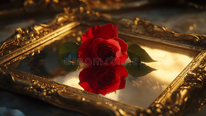 Generative AI Image of Beautiful Red Rose Flower on Rectangle Glass ...