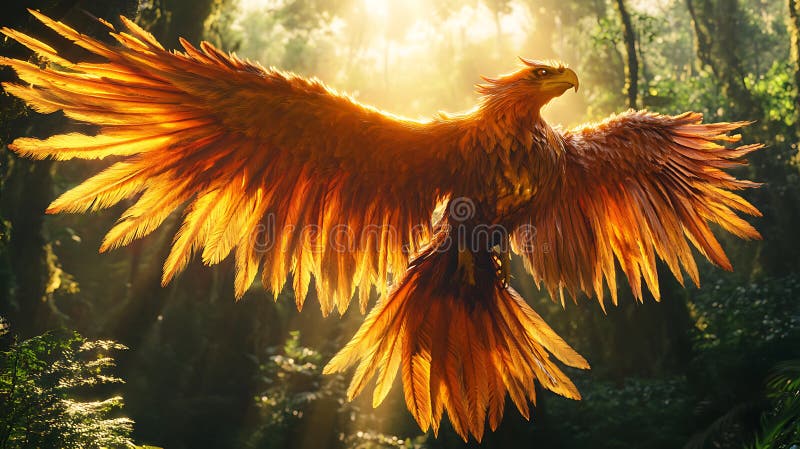 Generative AI Image of Beautiful Wild Golden Phoenix Eagle at Forest ...